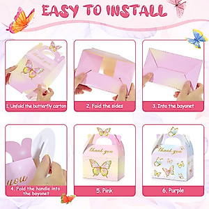 Nezyo 24 Pcs Butterfly Party Favor Treat Boxes, Pink and Purple Butterfly Floral Goodie Gable Candy Box Paper Gift Box for Birthday Party Supplies Baby Shower Wedding Party (Vivid Style, 24 Pcs)