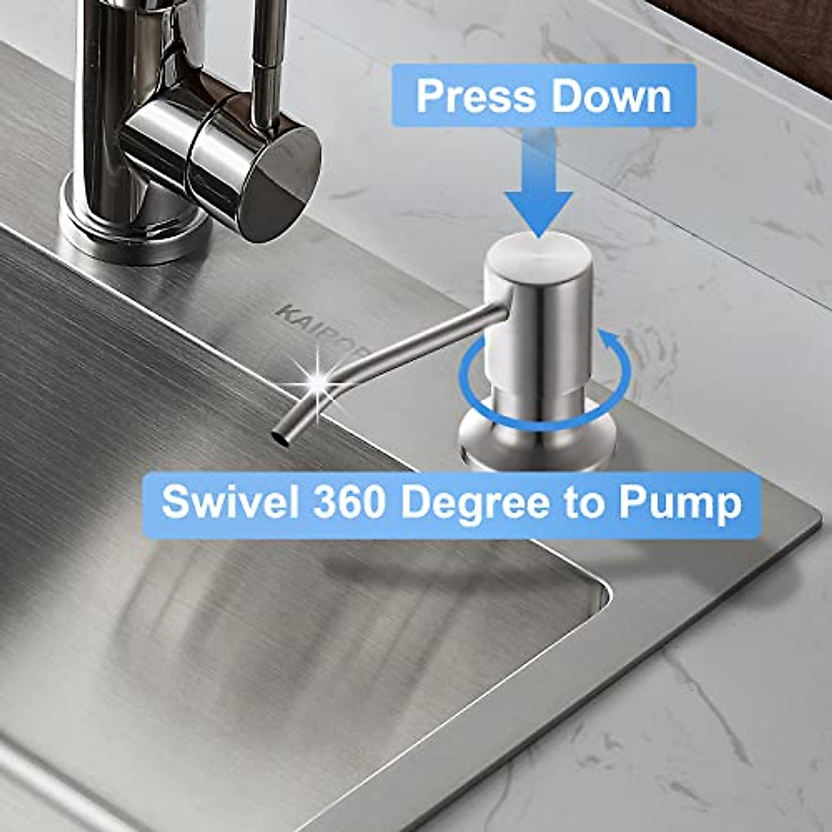 Dish Soap Dispenser for Kitchen Sink Built in Soap Dispenser Stainless Steel Soap Pump with 47" Extension Tube and 300ml Bottle Matte (Silver)