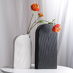 TERESA'S COLLECTIONS Black and White Modern Book Vase for Home Decor, Ceramic Decorative Flower Vase for Shelf, Fireplace Mantel, Centerpieces, Living Room, Housewarming Gifts for Mom, 11"-Set of 2
