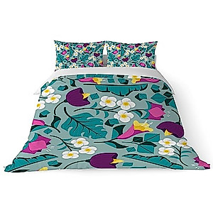 Duvet Cover Sets California King -Colorful Floral Leaves-Bedding Comforter Set Breathable SetsSoft Microfiber 3 Pcs