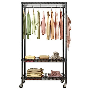 Heavy Duty Rolling Rack，Closet Organizer Metal Garment Rack Portable Clothes Hanger Home Shelf，Freestanding Closet Wardrobe (35.43x 17.72 x 72.83)