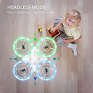 TOMZON A34 Drone for Kids with Green and Blue LED Lights, RC Mini Drone with Altitude Hold, 3D Flip, Headless Mode and 3 Speeds, Quadcopter with 5 Light Modes, 2 Batteries, Toy Gift for Boys and Girls
