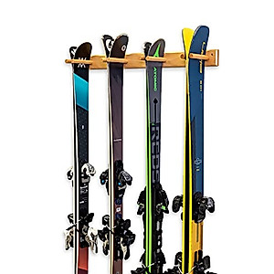 StoreYourBoard Timber Ski Wall Rack, 4 Pairs of Skis Storage, Wood Home and Garage Mount System, Natural Wood