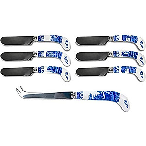 Spode Blue Italian Collection Cheese Knife and Spreaders, Set of 6, Stainless Steel, Porcelain Handle, 4.75-Inches, Jam Spreader, Butter, and Pastry Knife