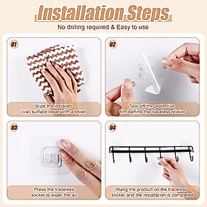 JaGely 8 Pcs Kitchen Utensil Hanger Rack Adhesive Wall Hooks Rack with 6 Hooks Space Saving Wall Mounted Without Drilling Hanger for Kitchen Bathroom Bedroom(Black)