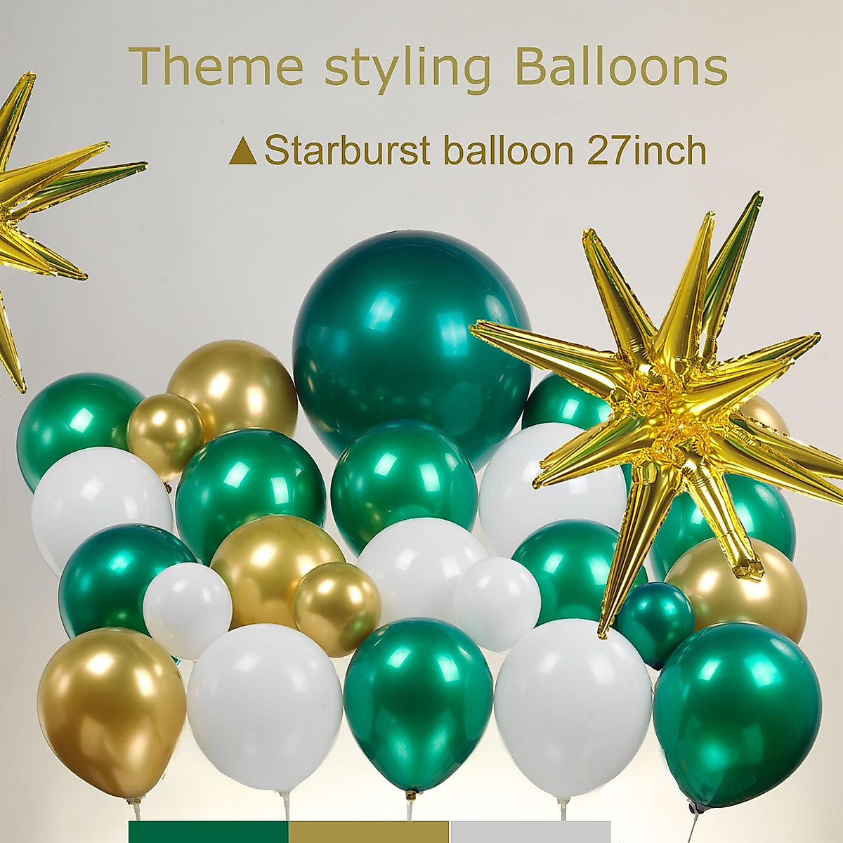 Emerald Green and Gold Balloon Garland Arch Kit 123pcs Double Stuffed Chrome Teal Green Starburst Balloon for luxury Emerald Gold wedding Birthday anniversary graduations Prom Decorations