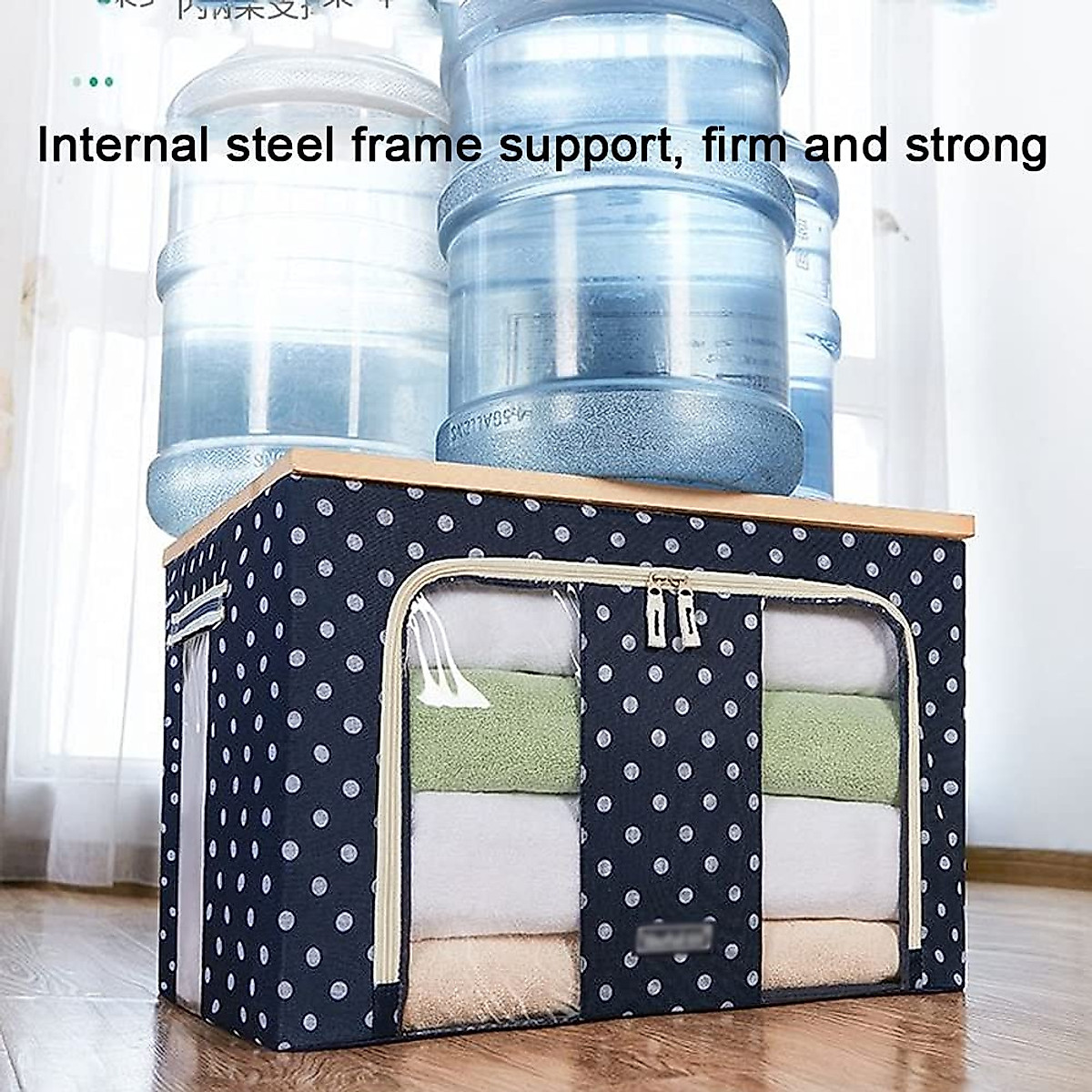 Fei Container Organizer Metal Frame Basket Set with Large Clear Window and Carry Handles for Bedding,Clothes,Closets, Bedrooms (capacity : 66L 2 Pack)