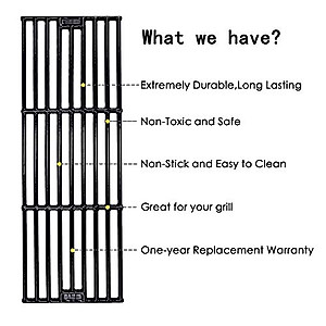 Hisencn Porcelain Cast Iron Cooking Grates for Char-Griller Duo 5050, 3001, 5650, 3008, 3030, 3725, 4000, 2121, King Griller 3008 5252, 19.75 inch Coated Cast Iron Grill Grids Replacement