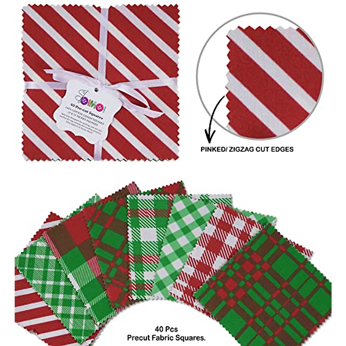 Soimoi Precut 10-inch Check Prints Cotton Fabric Bundle Quilting Squares Charm Pack DIY Patchwork Sewing Craft- Red & Green