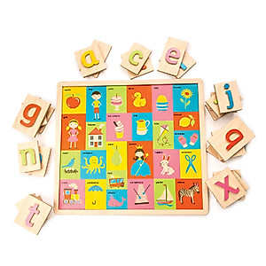 Tender Leaf Toys Wooden Alphabet Pictures - Colorful Animals Display, Engaging Preschoolers, Language Building Tool, 18m+