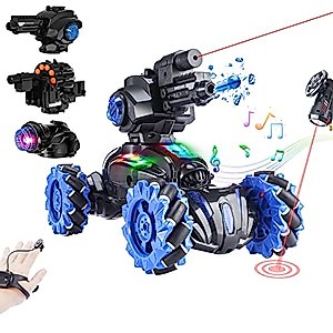 TIKHOSEN Rc Tank Car 4wd for Boys Stem Cool Toys Year Olds with Led 360 Drift Shooting Water Bullets Remote Control Bubble Car for Girls Birthday Gifts Ideas for Kids Age 6-15(B) (DB)