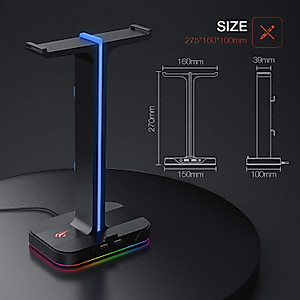 Havit RGB Gaming Headset and Headphone Stand 2 in 1 Set, Desk Dual Headset Hanger Base with Phone Holder & 2 USB Port, Gaming Headphone with Mic for Desktop PC Game PS4 PS5 Xbox
