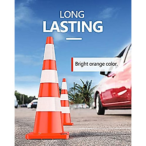 BATTIFE 36" Inch Traffic Safety Cones | 6Pack PVC Cone with Reflective Collars | Weighted Orange Construction Cones for Building Road Driveway Parking Use