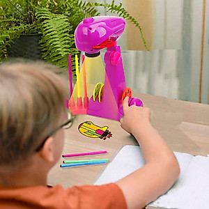 LEERFEI Kids Projection Drawing Toy,Smart Drawing Projector Toys，Trace and Draw Projector for Kids,with 32cartoon patters and 12color Brushes, Kid Learn to Draw and Sketcher (Pink)