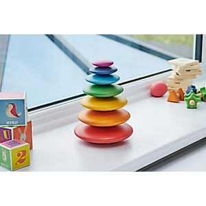 TickiT Rainbow Buttons - Set of 7 - Wooden Stacking Stones for Babies and Toddlers Aged 0+ - Natural Toy for Early Development and Open-Ended Play