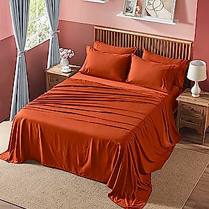 Homiest Extra Deep Pocket Cal King Size Sheets Set, 6 Pieces Soft Burnt Orange Sheets 18-24 Inch Deep Pocket Bed Sheets, Hotel Luxury 1800 Thread Count Microfiber Bed Set Fits Ultra Deep Mattress
