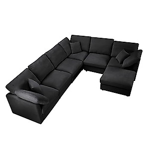 FANYE Oversized 7 Seater Modular Cushions Sectional Sofa Couch with Movable Ottoman,U-Shaped Corner Deep Seat Sectional&Couch Convertible Spacious Sleeper Sofabed for Home Apartment Living Room Sets