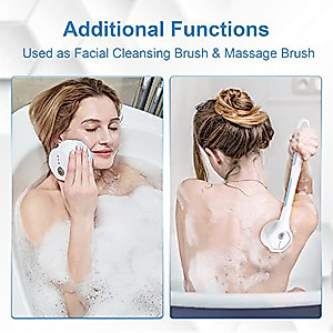 IIFONII Body Scrubber Shower Brush with Long Handle, Electric Bath Brush Back Scrubber for Shower Exfoliating Body Scrubber, Soft Silicone Body Brushes Fathers Day Gifts for Dad