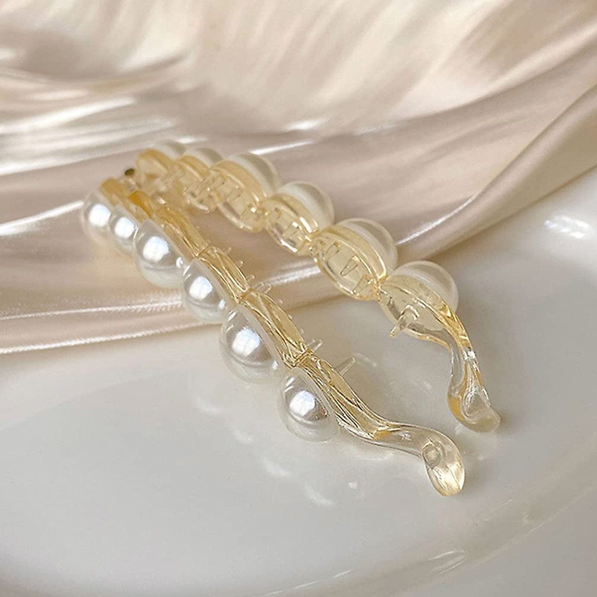 Generic Pearl Hair Clip Banana Hair Clips Ponytail Holder Thick Fine Hair Clip French Barrettes Jaw Clips for Women and Girls White