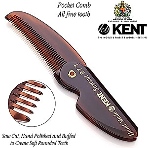 Kent 87T Combo Handmade Folding Pocket Comb for Men, Fine Tooth Hair Comb Straightener for Everyday Grooming Styling Hair, Beard or Mustache, Use Wet or Dry, Saw Cut Hand Polished, Made in England