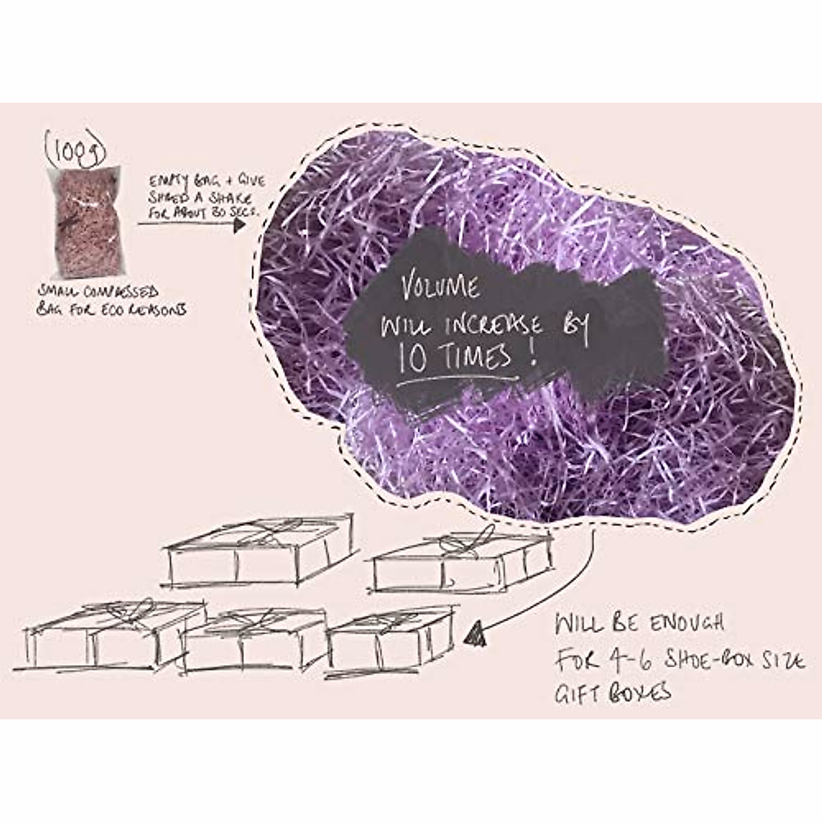 InsideMyNest Morning Mist Gray Shredded Tissue Paper Box Filler Hamper Gift Basket Acid-free Colorfast (100g)