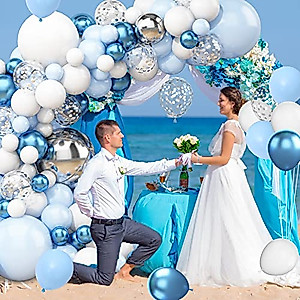 Blue and Silver balloon Arch Kit, Blue Balloon Garland Kit, Metallic Blue White and Silver Confetti Latex Balloons for Boy Girl Party Birthday Baby Shower Wedding Graduation Anniversary Decorations