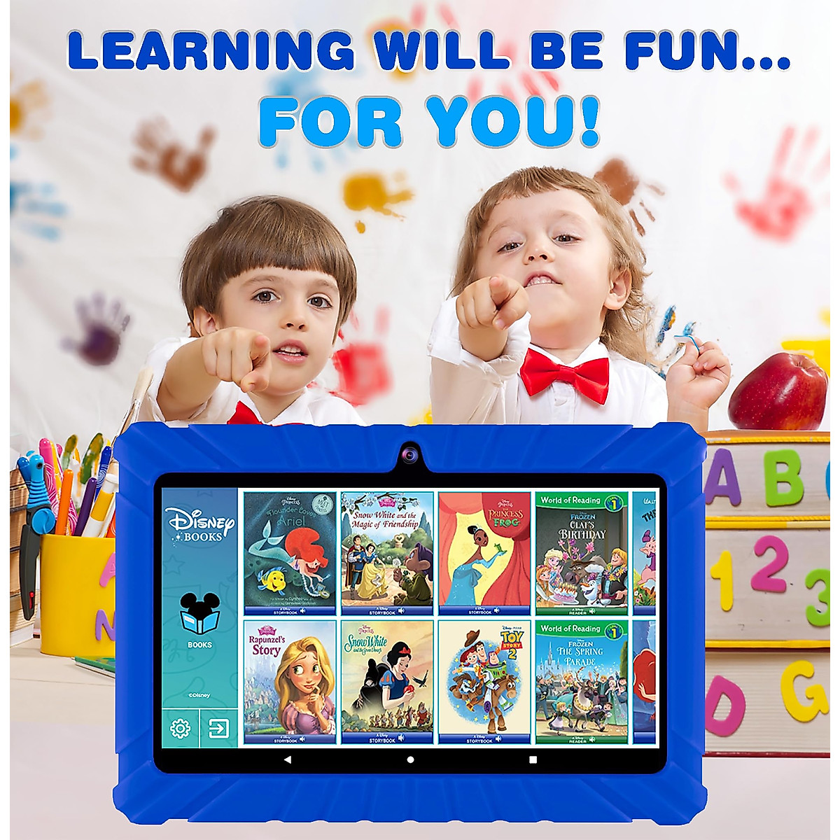 Contixo V8 7” Kids Tablet, 2GB RAM, 32GB Storage, Android 11 GO, Ultimate Learning Tablet for Children with 50+ Disney Storybooks, Kid Proof Protection Case, DkBlue