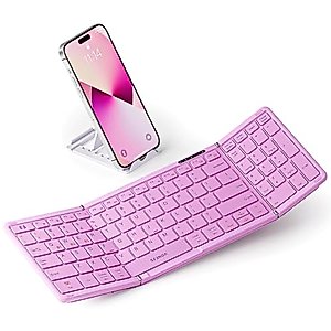 seenda Foldable Bluetooth Keyboard for Travel, Portable Wireless Folding Keyboard with Number Pad, Full-Size Rechargeable Keyboard for Laptop Tablet PC Mac Windows iOS Android - Purple Pink