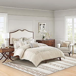 BESTSWEETIE 8x10 Area Rug for Living Room Washable Rug Moroccan Farmhouse Neutral Geometric Soft Low Pile Non-Slip Water Repellent Rug for Dining Room Bedroom Cream/Brown