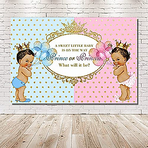 MEHOFOTO Royal Gender Reveal Party Photo Background Baby Shower Prince or Princess Pink or Blue Gold Polka Dots Balloons Decoration Photography Backdrops Banner for Dessert Table Supplies 7x5ft