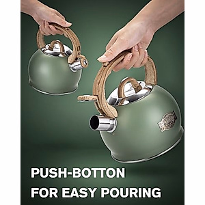 Hauce Radio Tea Kettle Stovetop, 2.1 Quart Stove Top Whistling Tea Kettle, Teapot Kettles with Food Grade Stainless Steel and Wood Pattern Folding Handle, Suitable for All Heat Sources