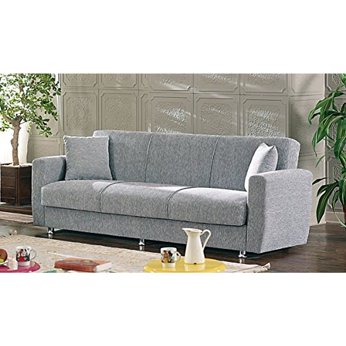 Beyan Signature Empire Furniture USA Niagara Collection Convertible Sofa Bed with Storage Space, Includes 2 Pillows, Gray