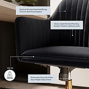 BELLEZE Modern Upholstered Velvet Desk Chair with Swivel Wheels and Adjustable Height, Decorative Rolling Office or Vanity Armchair, Stylish Comfy - Alayah (Black - Gold)