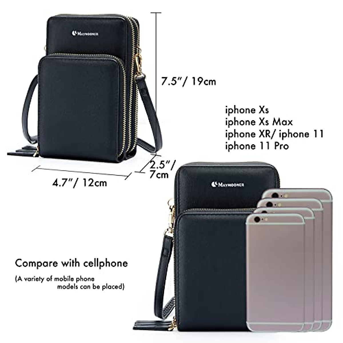 Maymooner Cell Phone Purse,Small Crossbody Bags For Women with Card Slots,Black