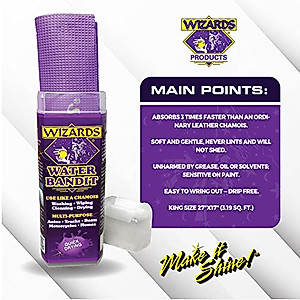 Wizards Water Bandit - Multi Purpose Synthetic Drying Chamois for Autos, Trucks, Boats, Motorcycles, and Homes - Machine Washable Car Drying Towel - King Sized Chamois Cloth For Car - 27 x17 Inches