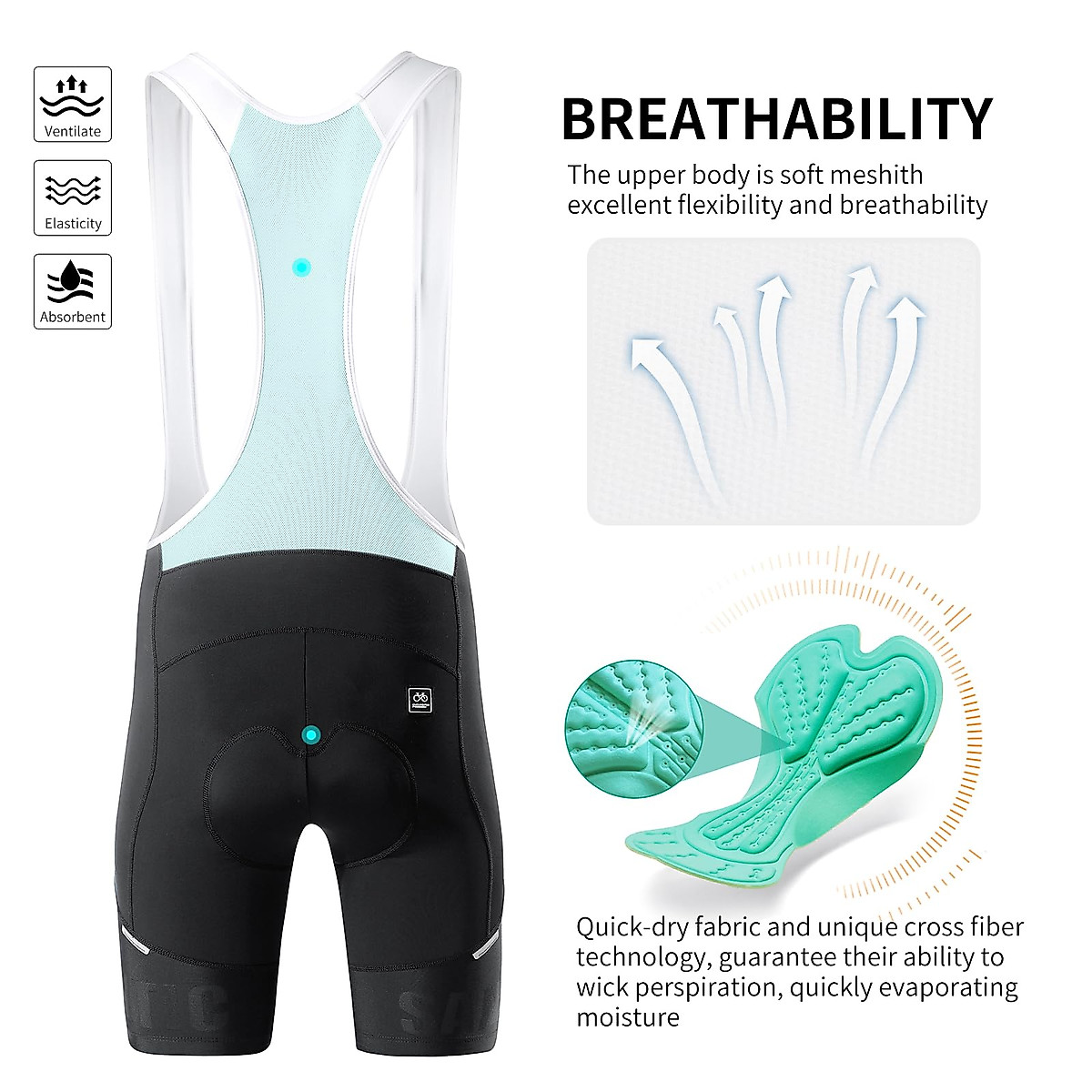 Santic Men's Cycling Bib Shorts 4D Padded Breathable Road Bike Cycling Bibs Biking Bicycle Gel Long Travel White