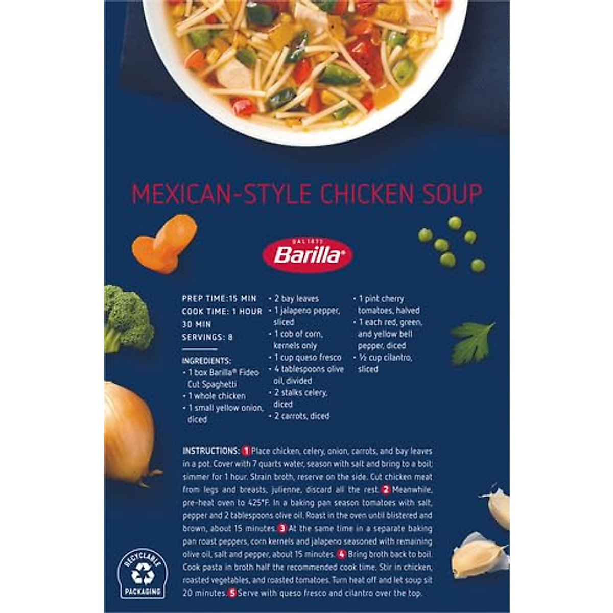 Barilla Fideo Cut Spaghetti Pasta, 16 oz. Box - Non-GMO Pasta Made with Durum Wheat Semolina - Kosher Certified Pasta