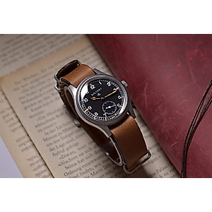 Baltany Dirty Dozen Watch Men D12 36MM Sea Gull ST1701 Movement Automatic BGW9 Luminous Vintage Military Wristwatches (Brown NAT Black)