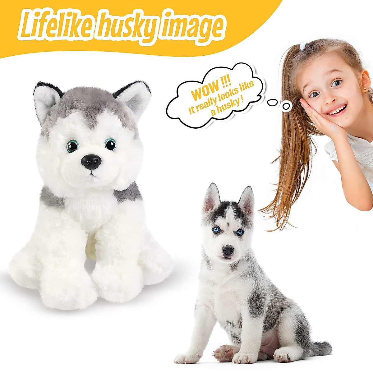 BSTAOFY 12'' Husky Stuffed Animal Realistic Puppy Dog Soft Plush Toys Adorable Birthday Valentines Christmas Festivals Gifts for Kids Toddlers Boys Girls