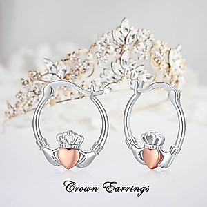 Claddagh Earrings for Women 925 Sterling Silver Ireland Claddagh Huggie Hoop Earrings for Sensitive Ears Claddagh Jewelry Gifts