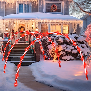 VIHOSE 10ft Christmas Candy Light Arch LED Christmas Outdoor Arches Decor with Flasher Modes Xmas Candy Cane Pathway Markers Lights for Holiday Wedding Yard Lawn Decor(3,Red White)