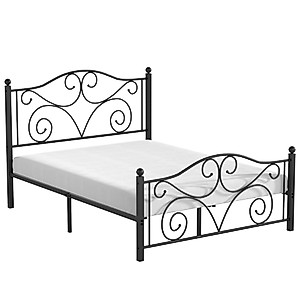 VECELO Queen Size Bed Frame with Headboard and Footboard, Heavy Duty Metal Slat Support, Platform Mattress Foundation, No Box Spring Needed, Easy Assembly, Dark Black