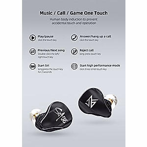 KZ SA08 TWS True Wireless Bluetooth 5.0 Earbuds with Mic, 8BA HiFi Stereo in Ear Earphones, Physical Passive Noise Reduction Hedsets Headphones for Call Phone/Game/Music (Black)
