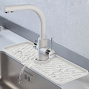 Silicone Faucet Splash Guard, 18” x 6.3” Faucet Water Catcher Mat, Longer Silicone Sink Mat, Faucet Handle Drip Catcher Tray Mat for Kitchen Countertop and Sink Protectors Absorbent Mat (White)