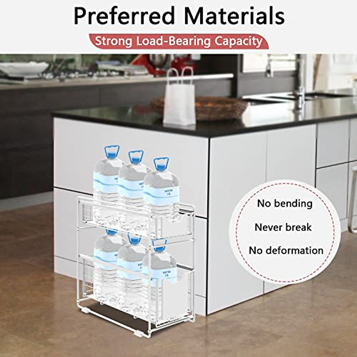 PIGTAB Under Sink Organizers and Storage - Pull Out Under Cabinet Organizer for Bathroom, Kitchen, 2 Tier Metal Shelf Basket Holds up to 150lbs for Kitchen Bathroom Cabinet or Pantry