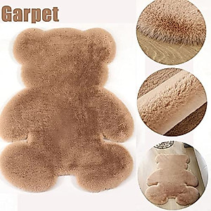 Area Rug, Bear Shape Ultra Soft Natural Faux Rabbit Fur Rug, Shaggy Shag Area Rugs, Luxury Fluffy Carpet Rugs for Living Room, Bedroom, Bed Side,Orange-18 x24