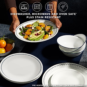 Corelle 18-Piece Dinnerware Set, Service for 6, Lightweight Round Plates and Bowls Set & 6-Piece 8.5" Lunch Round Plates, Vitrelle Triple Layer Glass, Lightweight Round Plates, Caspian