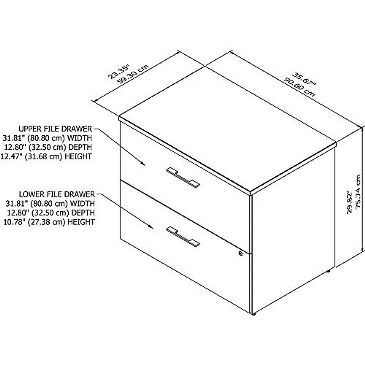 Bush Business Furniture Office 500 2 Drawer Lateral File Cabinet-Assembled, 36W, Storm Gray