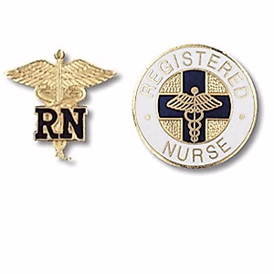 EMI Registered Nurse Rn Caduceus and Rn Round Emblem 2 Item Pin Set