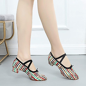 JUODVMP Women's Latin Dance Shoes Professional Practice Teachers Dance Shoes Ballroom Ballet Performance Shoes,Model JSCT,Green,9 US